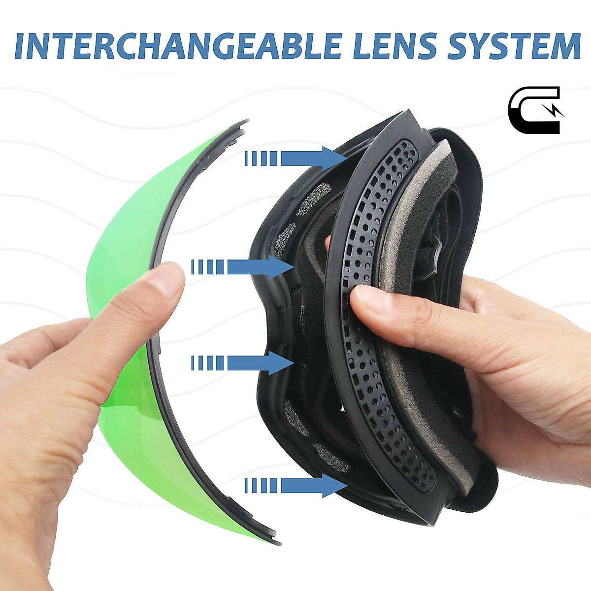 VANE Ski Goggles, Snowboard Goggles Over Glasses, Anti Fog UV Protection Snow Goggles OTG Interchangeable Lens for Men Women Snowmobile, Skiing, Skating