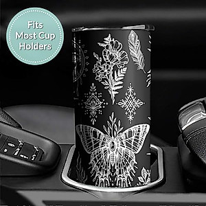 owbgsdh 20 oz Goth Skinny Tumblers with Lid and Straw, Butterfly Stainless Steel Vacuum Insulated Travel Coffee Mug Cup Water Bottle, Gothic Decor Stuff Accessories, Gifts for Women Girls Goth Lover
