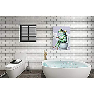 Yihui Arts Funny Bathroom Wall Art Hand Painted Happy Frog Reading Book Large Painting Pictures with Framed for Decor