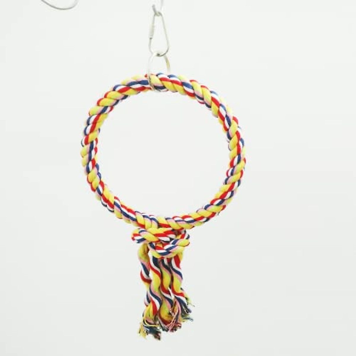 Bird Toys Metal Cotton Rope Swing Bird Toys Circle Ring Parrot Perch Swings Toys Balanced Ring Shape Parrot Cage Toys Bird Hanging Swing Ladder Chewing Toys(Color Randomly) (Large)