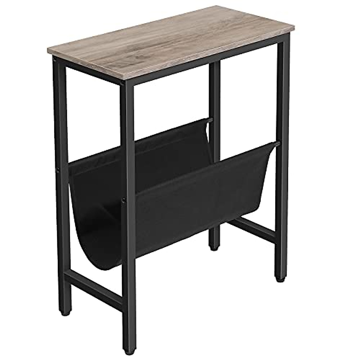 HOOBRO Side Table, Narrow End Table with Magazine Holder Sling, 18.9 x 9.4 x 24 Inch Industrial Nightstand for Small Spaces, Wood Look Accent Furniture with Metal Frame, Greige and Black BG41BZ01