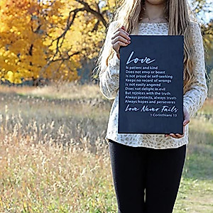 1 Corinthians 13 4-8 Scripture Wall Art 14x9 Wood Sign. Love is Patient Love is Kind Love Never Fails Bible Verse Wall Decor. Christian Modern Farmhouse Religious Home Decor Plaque for Living Room.