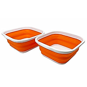 SAMMART 5.5L (1.4 Gallons) Set of 2 Collapsible Tub - Foldable Dish Tub - Portable Washing Basin - Space Saving Plastic Washtub (White/Orange)