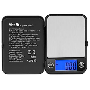 Vitafit 500g Digital Pocket Gram Scale 0.01g Accuracy, Weighing Professional Since 2001, High Precision Scale Grams for: Lab, Food, Kitchen, Coffee, Jewelry; Black