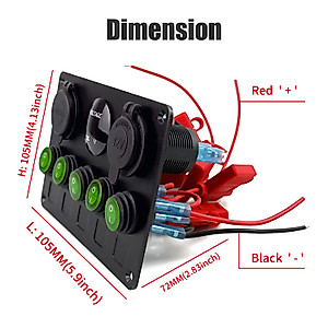 FXC 5 Gang Rocker Switch Panel with Dual USB Slot Socket 5V 4.2A + Cigarette Lighter + Voltmeter for Marine Boat Car Rv Vehicles Truck 12-24V Waterproof Blue LED (5B Green)