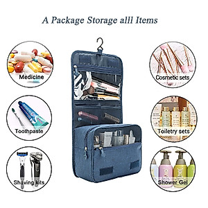 Menoeceus Portable Hanging Travel Toiletry Bag,Light Weight, Large Capacity Shampoo Bag, Water-resistant Makeup Cosmetic Bag, Travel Organizer for Accessories, Full Sized Toiletries Container (Navy)