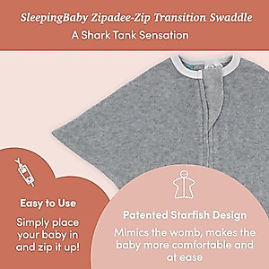 SleepingBaby Zipadee-Zip Transition Swaddle - Cozy Baby Swaddling Blanket with Zipper Convenience - Roomy Baby Wearable Blanket for Easy Diaper Changes - Heather Grey, Medium (6-12 Month)