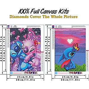 Ecdivjs 2 Pack Stitch Diamond Painting Kits for Adults,Stitch Diamond Art Kits for Adults,Stitch Diamond Painting Gem Art Kits for Adults for Gift Home Wall Decor(12x16 inch)