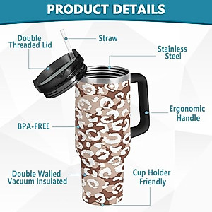 pnyoin White Abstract Modern Leopard Insulated Tumblers 30 oz Water Bottle Stainless Steel Tumbler Cups with Handle and Straw BPA-Free Travel Coffee Mug for Camping Office