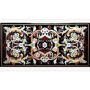 Black Top Dining Marble Center Table Handicraft Design Living Room Outdoor Decor | 48"x24" Inches
