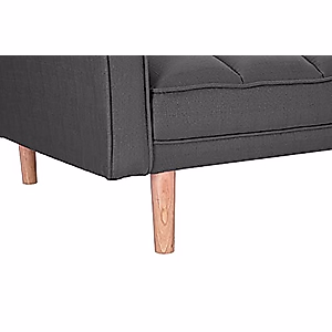 POCIYIHOME Futon Sleeper Sofa Adjustable Back and 2 Pillows, Upholstered Indoor Chaise with Conical Wood Legs, 2-Seater Recliner for Living, Bedroom,Office,Waiting Room, Polyester, Dark Gray