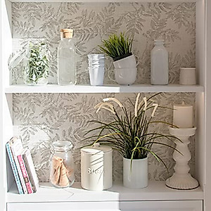 Grey Floral Wallpaper Peel and Stick Wallpaper Boho Contact Paper for Cabinets Removable Wallpaper Leaf Wallpaper for Bedroom Self Adhesive Contact Paper for Drawers Modern Wallpaper Shelf17.7"x78.8"