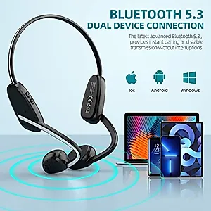 Eixpdaye Bone Conduction Headphones Bluetooth 5.3 Open-Ear Headphones Waterproof 8 Hours Long Battery Life Wireless Earphones with Mic Headset for Running, Cycling, Driving, Sports, and Fitness