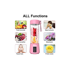 Portable Blender, BAVAD Personal Blender for Shakes and Smoothies with Mini Juicer Cup-Six Blades in 3D, USB Rechargeable (Pink)
