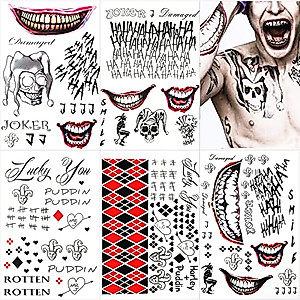 5 Large-size Sheets Halloween Temporary Tattoos Joker Tattoos, Fake Tattoo Stickers - Perfect for Halloween, Parties, Cosplay and Costumes (11.8 * 7.9 inch)