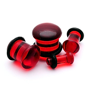 Mystic Metals Body Jewelry Red Single Flare Glass Plugs - 2g - 6mm - Sold As a Pair
