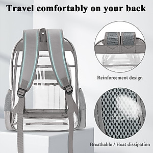 KIMNERPU Clear Backpack, Heavy Duty PVC Transparent Backpack with Reinforced Straps, See Through Multiple Pockets Large Capacity Bookbag for Concert Sport Event Work Security Travel Festival (Grey)