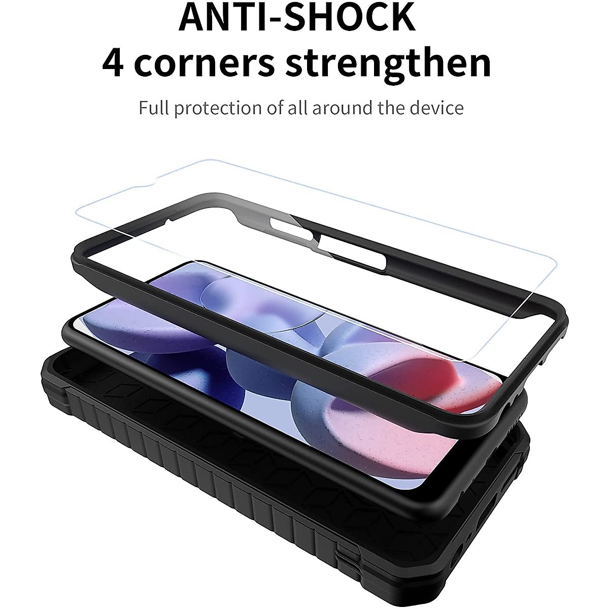 B LABS Compatible with Samsung Galaxy A02s Phone Case - Ultimate Drop Protection with Built-in Screen Protector and Kickstand (Black)