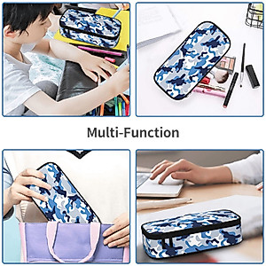 FAFACUSDIT Large Pencil Case for Boys Cute Canvas Kids Pencil Pouch with Zipper Compartments Big Capacity Pencil Bag Organizer Box for School (Winter camouflage)