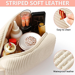 LIYSOCA Small Makeup Bag for Women Girls, Leather Cute Makeup Bags Waterproof Travel Makeup Bags with Handle Cosmetic Pouch, Birthday Christmas Gifts for Women Girls Mom (Beige)