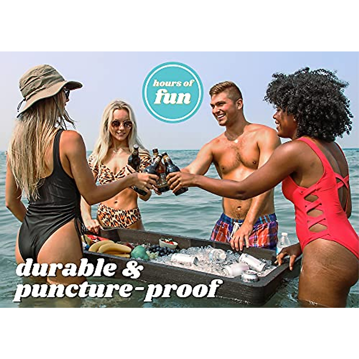 Polar Whale Large Floating Bar Table Serving Buffet Tray Drink Holders Swimming Pool Beach Party Float Breakfast Lounge Refreshment Durable Black Foam UV Resistant with Cup Holders 24 x 24 Inches