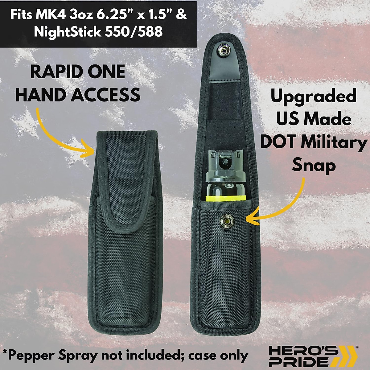 Hero's Pride Ballistic OC Pepper Spray Holder, Nylon EDC Holster for Duty Belt, Mace Holder Fits MK4, Molded Construction Duty Gear, Lightweight & Durable Design, Quick Access, Hidden Snap, Case Only