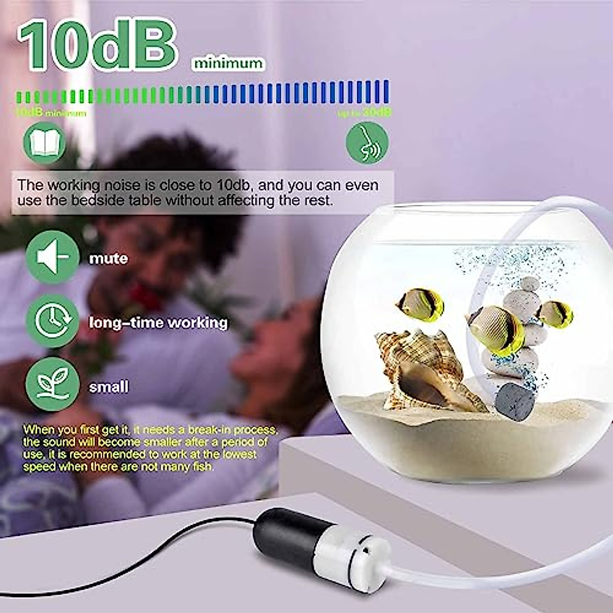 Mini Aquarium Air Pump,USB air Pump for 5 Gallon Aquarium Decorations Adjustable Fish Tank Aerator Includes Aquarium Oxygen Tube + Air Stones, Convenient Battery Aquarium air Pump