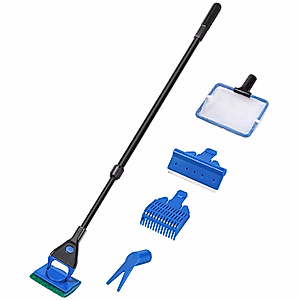 AQUANEAT Aquarium Cleaning Tools, Fish Tank Cleaning Kit with Adjustable Long Handle, 5 in 1 Tools Including Fish Net, Algae Scraper (Adjustable)