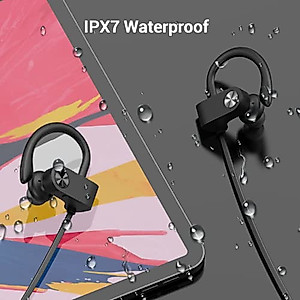 NEBONS Bluetooth Headphones, Running Wireless Sport Earbuds, V5.0 IPX7 Waterproof, HiFi Bass Stereo Sweatproof Earphones W/Mic, 12 Hours Play time, Noise Cancelling Headset for Workout,Gym, Blackgrey