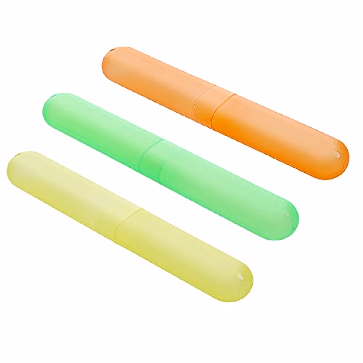 kwmobile Toothbrush Holder Travel Cases - Set of 3 Portable Plastic Tooth Brush Case Containers for Storage and Traveling - Yellow/Orange/Green