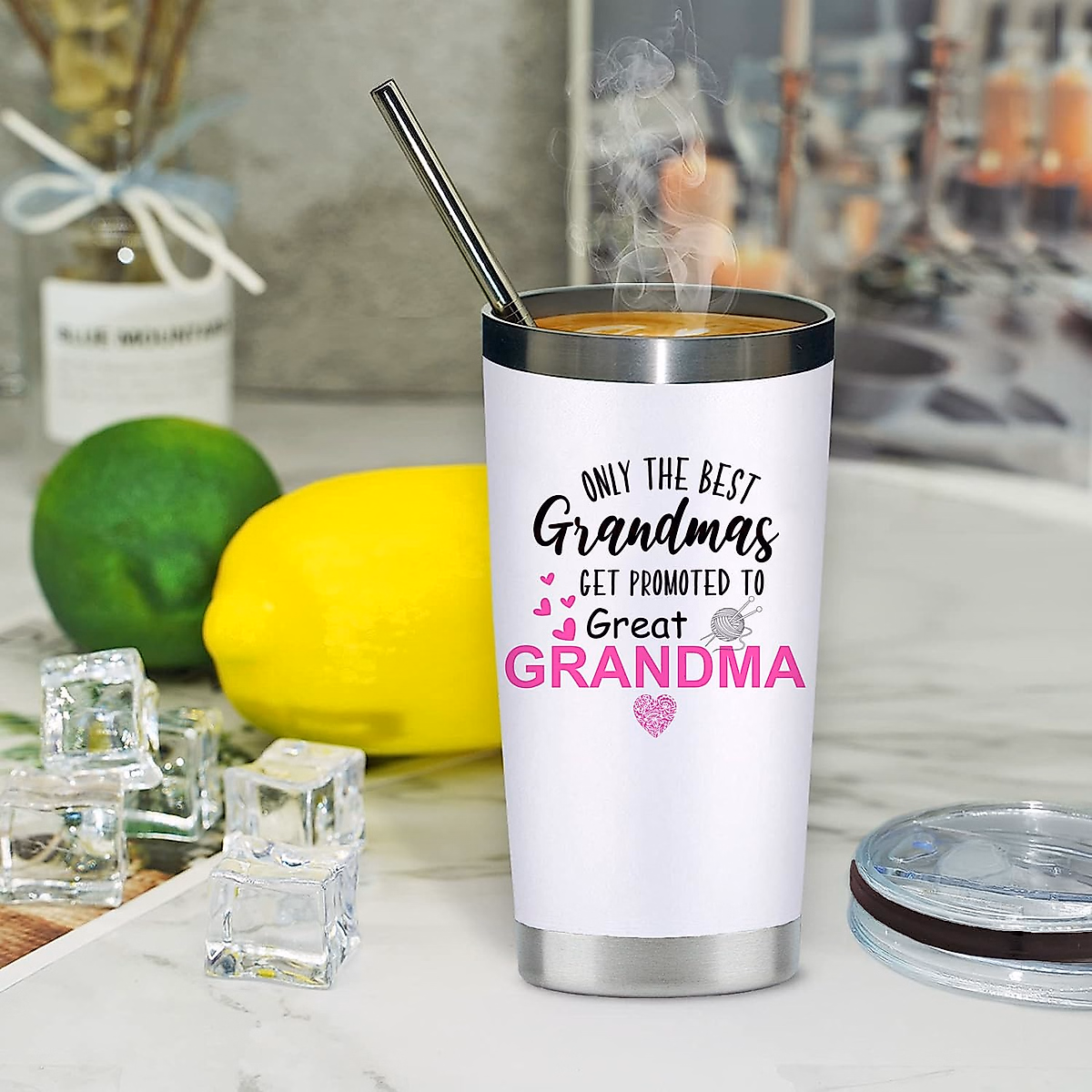 MTSDECO Only The Best Grandmas Get Promoted to Great Grandma Tumblers & Water Glasses 20 oz Insulated Stainless Steel Travel Coffee Mug Tumbler for Hot & Cold Beverages Birthday Christmas Gifts