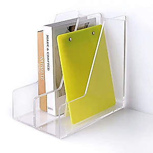 HeZone Magazine Holder, Clear Acrylic Desk Organizers, File Organizer for Desk, Magazine Rack- Desktop Book Storage -Independent Vertical 1 Space-2 Pack