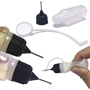 AKOAK 12 Pcs PE Plastic Squeezable Dropper Bottles with Needle Tip Caps for Glue/Liquid/Oil,Capacity 10ml (White cap)