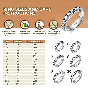 Ladytree Pet Paw Print Anxiety Relieve Spinner Rings Cat Puppy Animal Love Heart Spinner Fidget Ring Sterling Silver Worry Stress Relieving Boredom ADHD Autism Ring for Women Men(8)