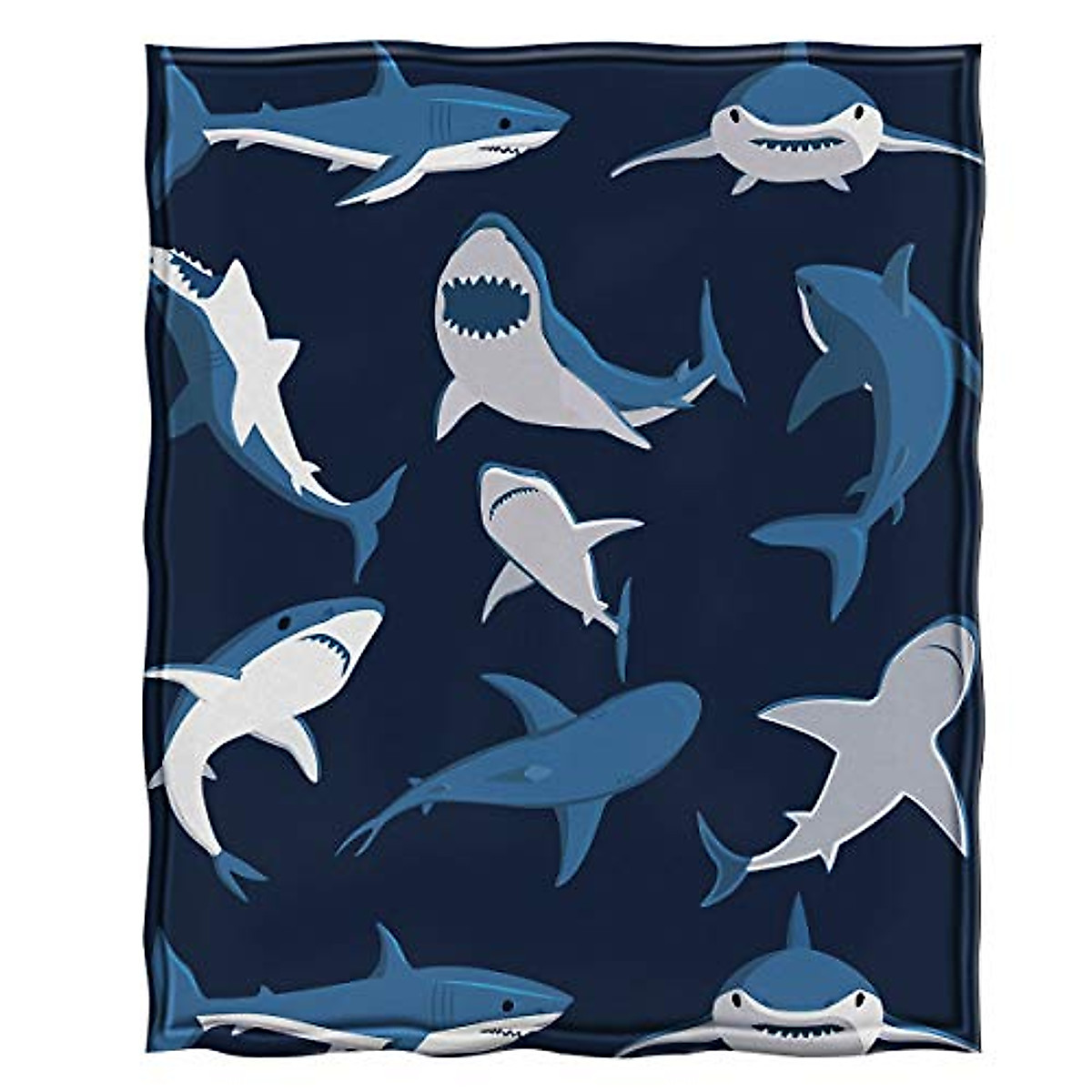 Jekeno Cartoon Shark Blanket Blue Soft Warm Print Throw Blanket for Kids Adult Office Gift 50"x60"