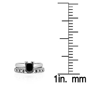 Dazzlingrock Collection 1.50 Carat Princess, Round Black & White Diamond Wedding Ring Set in 10K Solid White Gold Size 7