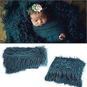 SPOKKI 4 Pcs Newborn Photography Props Outfits- Baby Dark Green Long Ripple Wrap and Toddler Swaddle Blankets Photography Mat with Cute Headbands for Infant Boys Girls(0-12 Months)