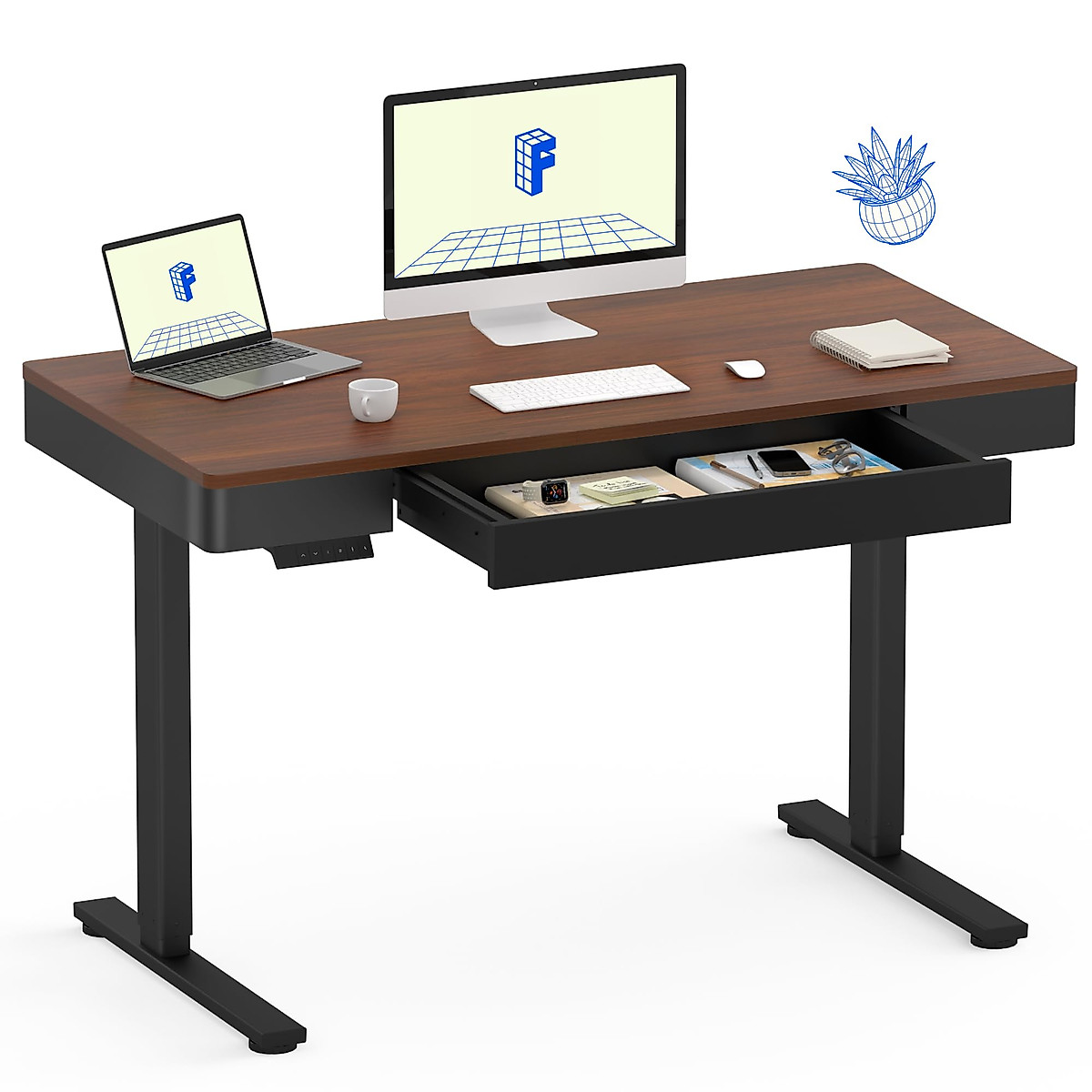 FLEXISPOT E1FR Height Adjustable Standing Desk 55 Inches 2 Tier Electric Sit Stand Up Home Office Desk with Memory Controller Pegboard Ergonomic Workstation (White Frame + 55" Maple Top)