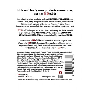 Teenology Conditioner for Teens - Avoid Forehead and Body Acne - Sulfate and Paraben Free, Noncomedogenic, Natural Botanical Extracts, Blueberry Pomegranate Cucumber - 16 oz.