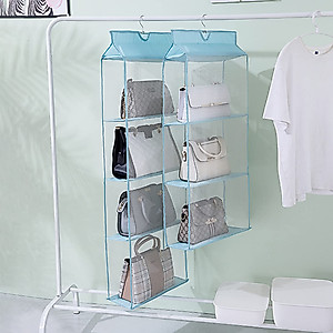 AARAINBOW Hanging Clear Handbag Purse Organizer for Closet, Handbag Organizer with Hook 4 Easy Access Pockets Wardrobe Closet Space Saving Organizers System, 47.2 L x 15.7Wx 6.3D (Gray)