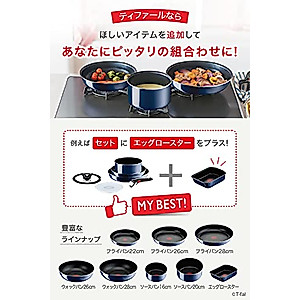 T-fal L43719 Frying Pan, With Removable Handle, 11.0 inches (28 cm), Deep Wok, Gas Flame Compatible, Ingenio Neo Royal Blue Intence Wok Pan, Non-Stick, Blue