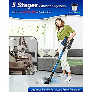 DEVOAC Cordless Vacuum Cleaner, 6 in 1 Stick Vacuum Cleaner with Powerful Suction, Lightweight Vacuum Cleaner with Rechargeable Battery, Convenient Handheld Vacuum for Carpet Hard Floor Pet Hair Home