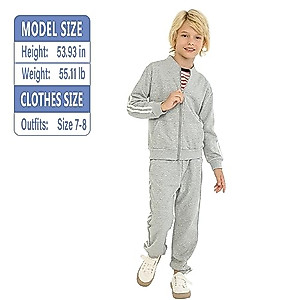 LittleSpring Cotton Tracksuits for Little Boys Full Zip Jackets and Jogger Set Black Size 7-8