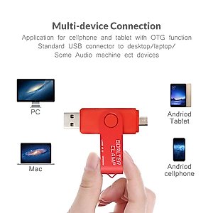BorlterClamp 128GB USB Flash Drive Dual Port Memory Stick, OTG Thumb Drive with Micro USB Drive Port for Android Smartphone Tablet & Computer (Red)