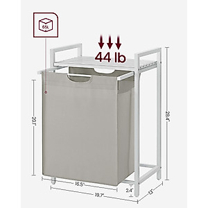 VASAGLE Laundry Hamper, Laundry Basket, Laundry Sorter with A Pull-Out and Removable Bag, Shelf, Metal Frame, 17.2 Gallons (65 L), 19.7 x 13 x 28.4 Inches, White UBLH101W01