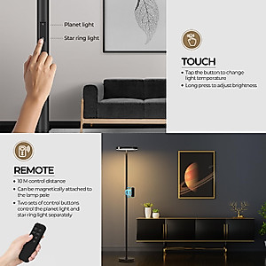 FIMEI Floor Lamp, LED Modern Floor Lamps Eye-Protecting Stepless Dimming and 3 Color Temperatures, Bright Standing Pole Light with Double Control System for Home and Office, Single Opening Design