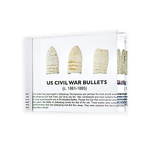 Civil War Minié Ball Bullets Display - Authentic Lead Bullets Preserved in Lucite, Handmade in USA, 4x3x1 inches, for Display or Education Purposes