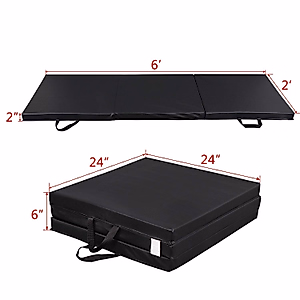 HomGarden 6’ Folding Tri-Fold Exercise Mat, Gymnastics Mat Gym Aerobics Tumbling Mats w/Carrying Handles for Stretching Yoga MMA Acrobatism Core Workouts