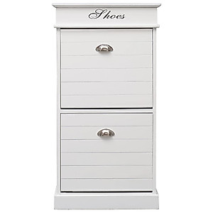 FurturHome Shoe Cabinet with 2 Tilting Compartment | Wooden Shoe Rack | Shoe Storage Cabinet for Entryway, Hallway, Bedroom, Home | White Paulownia Wood 19.7" x 11" x 38.6"