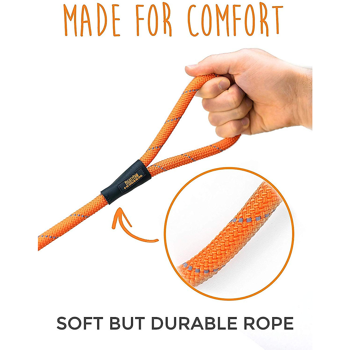 Mighty Paw 6' Slip Dog Leash - Gentle Correction with No More Pulling - Rock Climbers Rope for Ultimate Strength - Universal Design - One Size Fits All - Control When You Need It - Reflective Thread